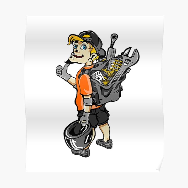 "Cartoon Motorcycle Mechanic Illustration" Poster for Sale by ...