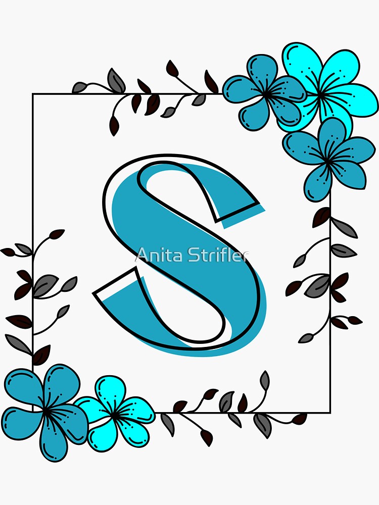 "Blue Monogram S with Blue Floral Frame" Sticker for Sale by ...
