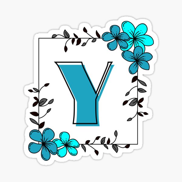 "Blue Monogram Y with Blue Floral Frame" Sticker for Sale by ...