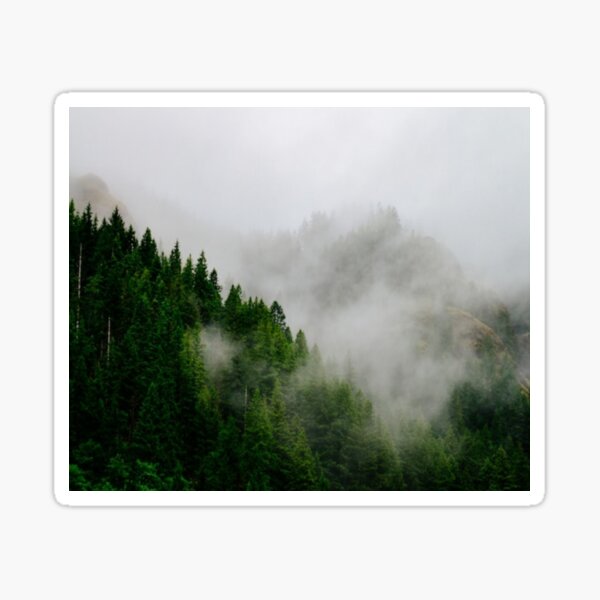 "Beautiful green landscape with mountains and fog art" Sticker for Sale ...