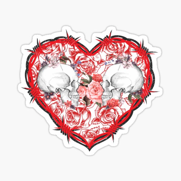 "Halloween, skulls in heart roses" Sticker for Sale by pookamon14 ...