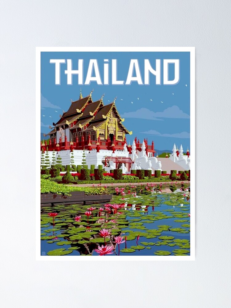 "THAILAND : Vintage Bangkok Temple Travel Advertising Print" Poster for ...