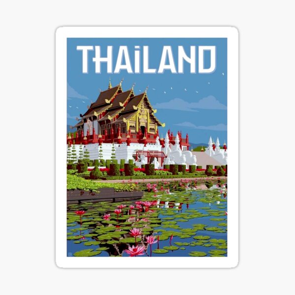 "THAILAND : Vintage Bangkok Temple Travel Advertising Print" Sticker ...