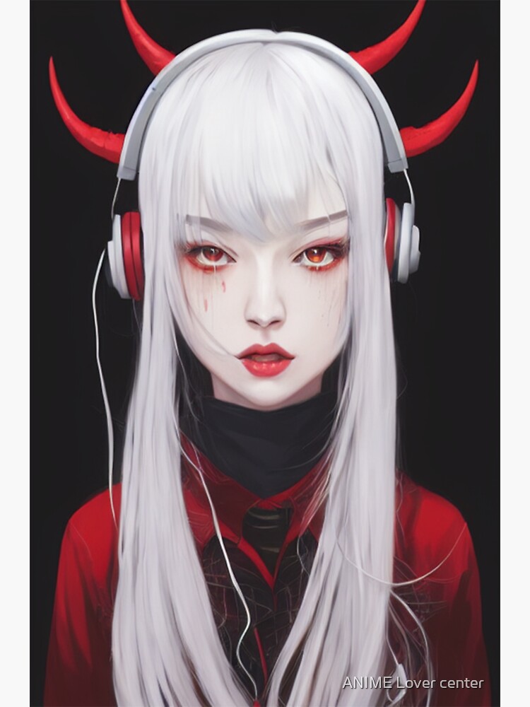 "demon girl with red devil horns realistic art" Sticker for Sale by ...