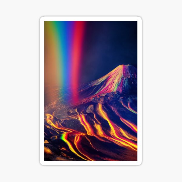 "Volcano spewing rainbow lava" Sticker for Sale by chatzous | Redbubble