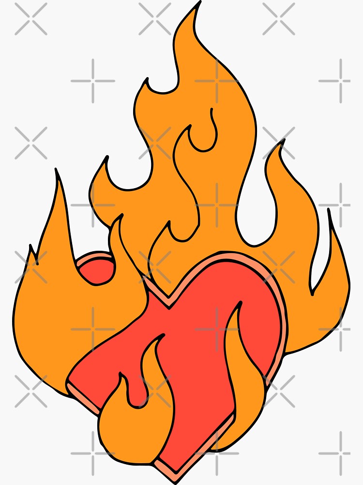 "Fire burning red heart " Sticker for Sale by Mansn | Redbubble