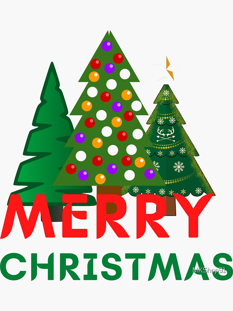 "Merry Christmas with Green Tree T-shirt Template Design" Sticker for ...