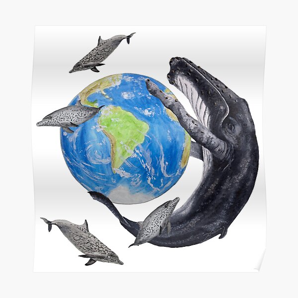 "Buckelwal, Fleckendelfine und Erdkugel" Poster von DorisThomas | Redbubble