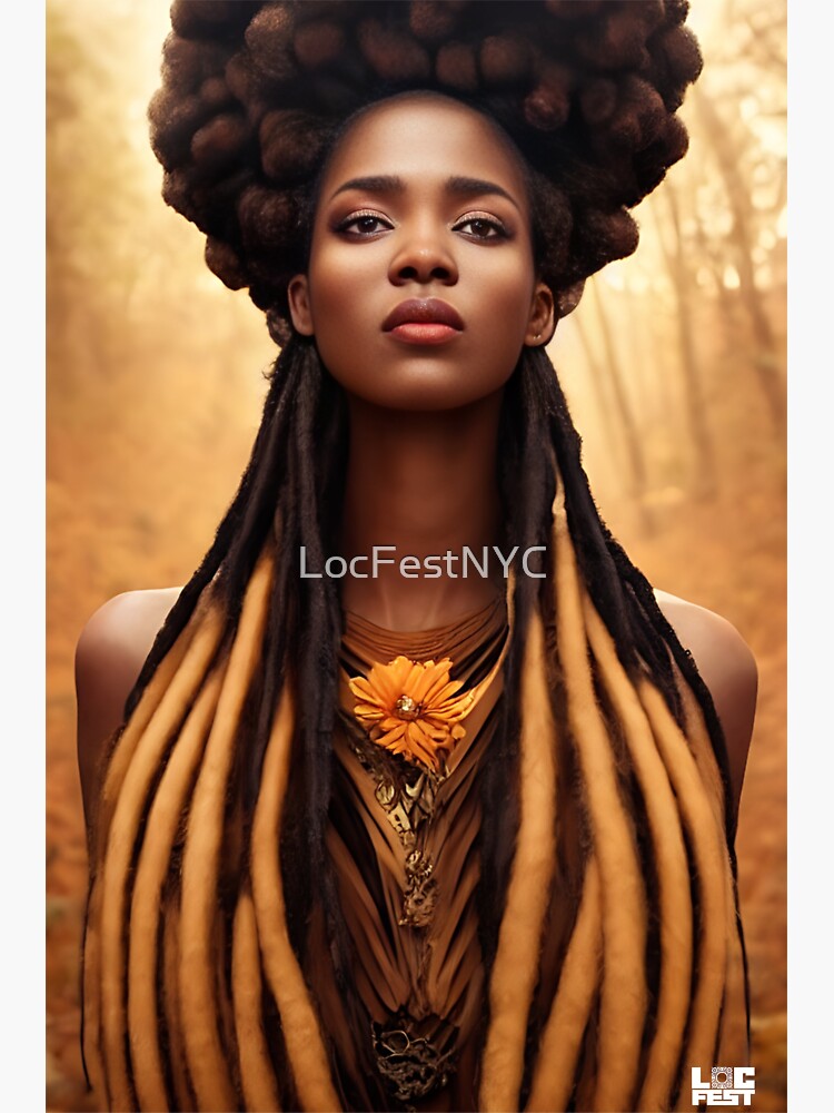 "Autumn Fall Forest Queen Natural Hair Dreadlocks Portrait Art" Sticker ...
