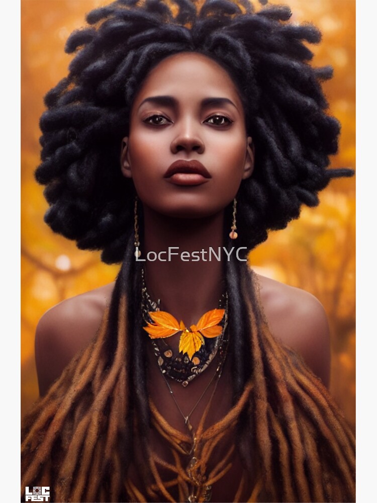 "Love Autumn Forest Queen Natural Hair Dreadlocks Portrait Art" Sticker ...