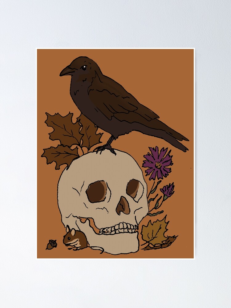 "Fall Crow with Skull and Mouse Drawing" Poster for Sale by ...