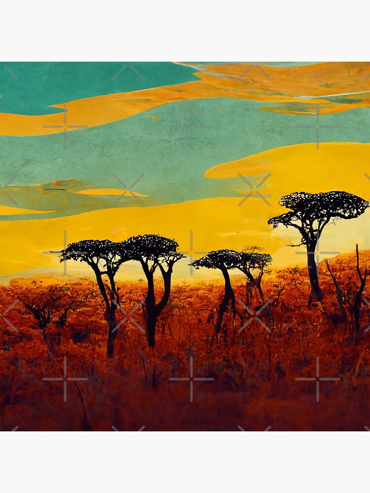 "African Savanna Oil Painting 9 - Landscape Canvas Print" Sticker for ...