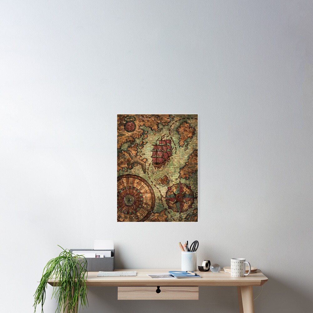 Vintage Old Map Compass Poster For Sale By Akayolo Redbubble