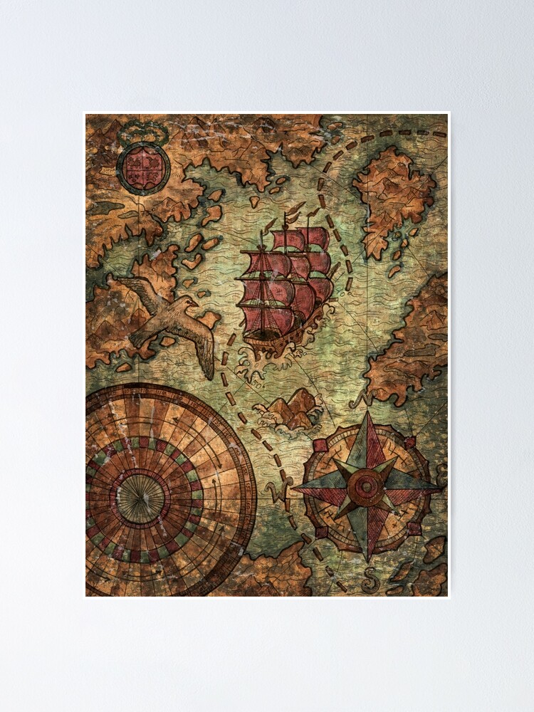 Vintage Old Map Compass Poster For Sale By Akayolo Redbubble