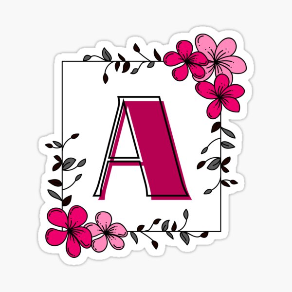 "Pink Monogram A with Pink Floral Frame" Sticker for Sale by ...