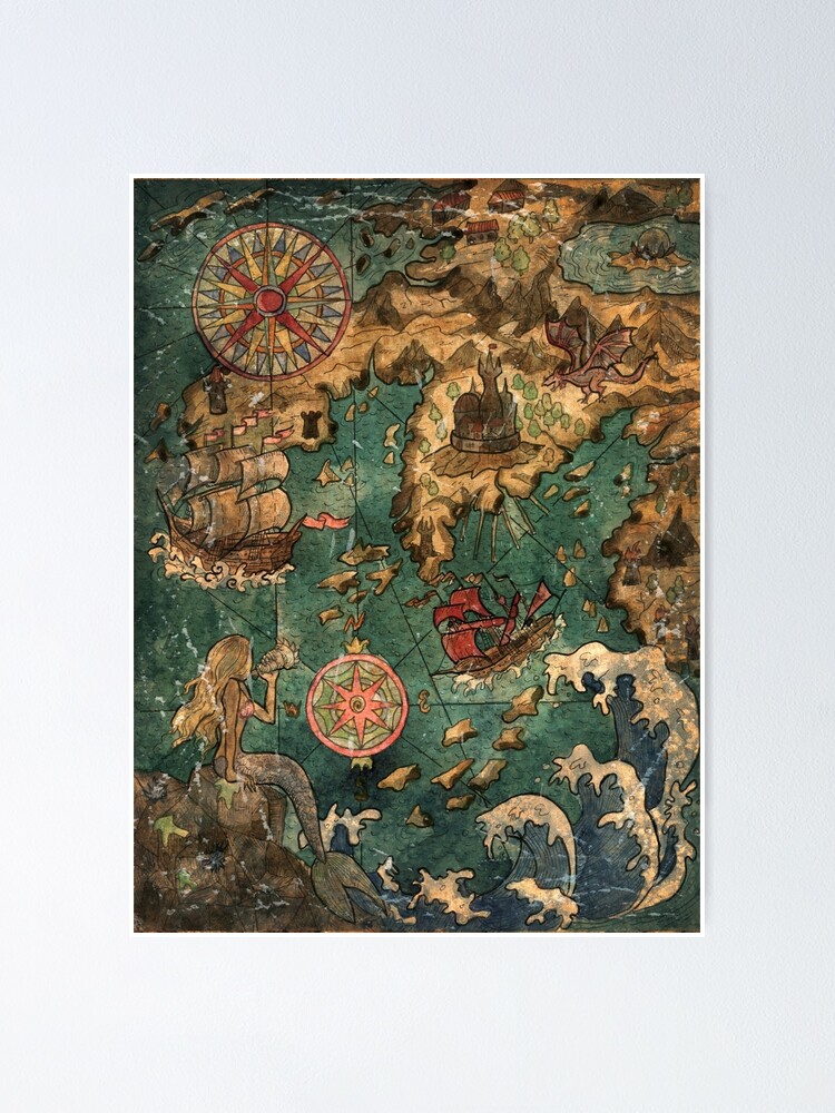 "Vintage old map Mermaid." Poster for Sale by AKAYOLO | Redbubble