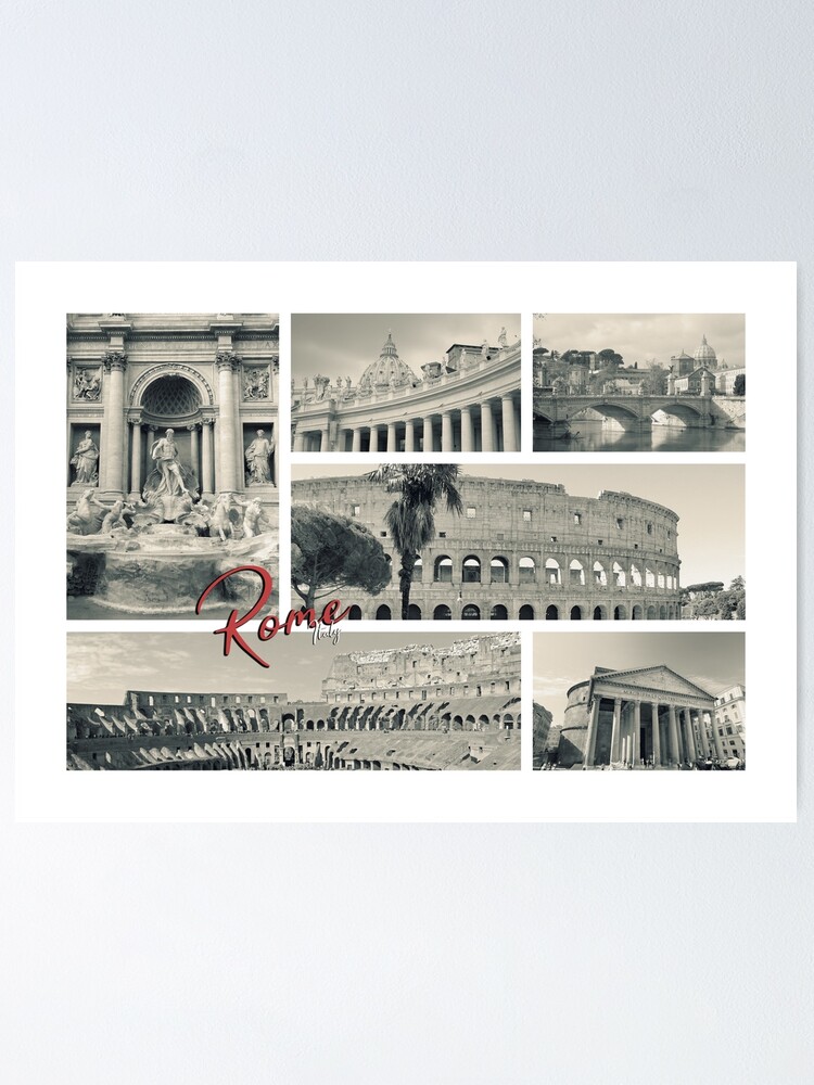 Rome Italy Black And White Collage Poster For Sale By Tomaszha