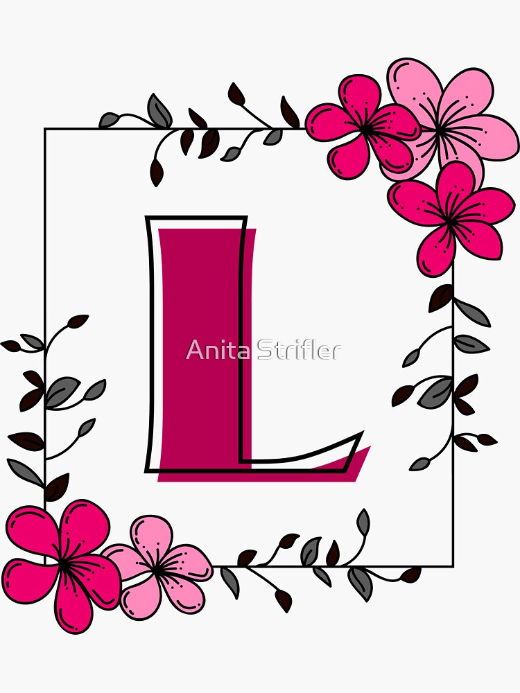 "Pink Monogram L with Pink Floral Frame" Sticker for Sale by ...