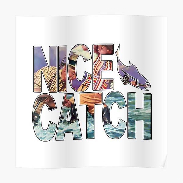 ""Nice Catch" Man Catches Woman, Ocean Fishing, Typographic Double ...