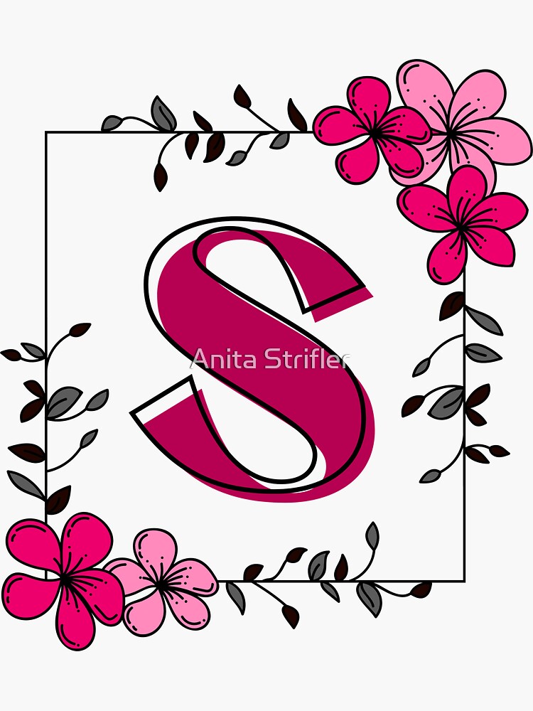 "Pink Monogram S with Pink Floral Frame" Sticker for Sale by ...