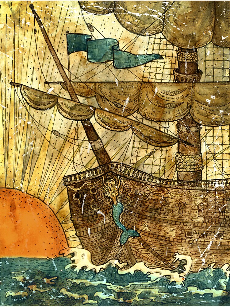 "Vintage old map. Sea. Ship. Mermaid." Sticker for Sale by AKAYOLO ...