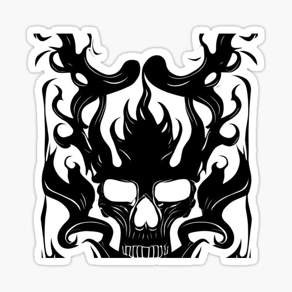 "Human skull halloween horror with ornamental frame and flames" Sticker ...
