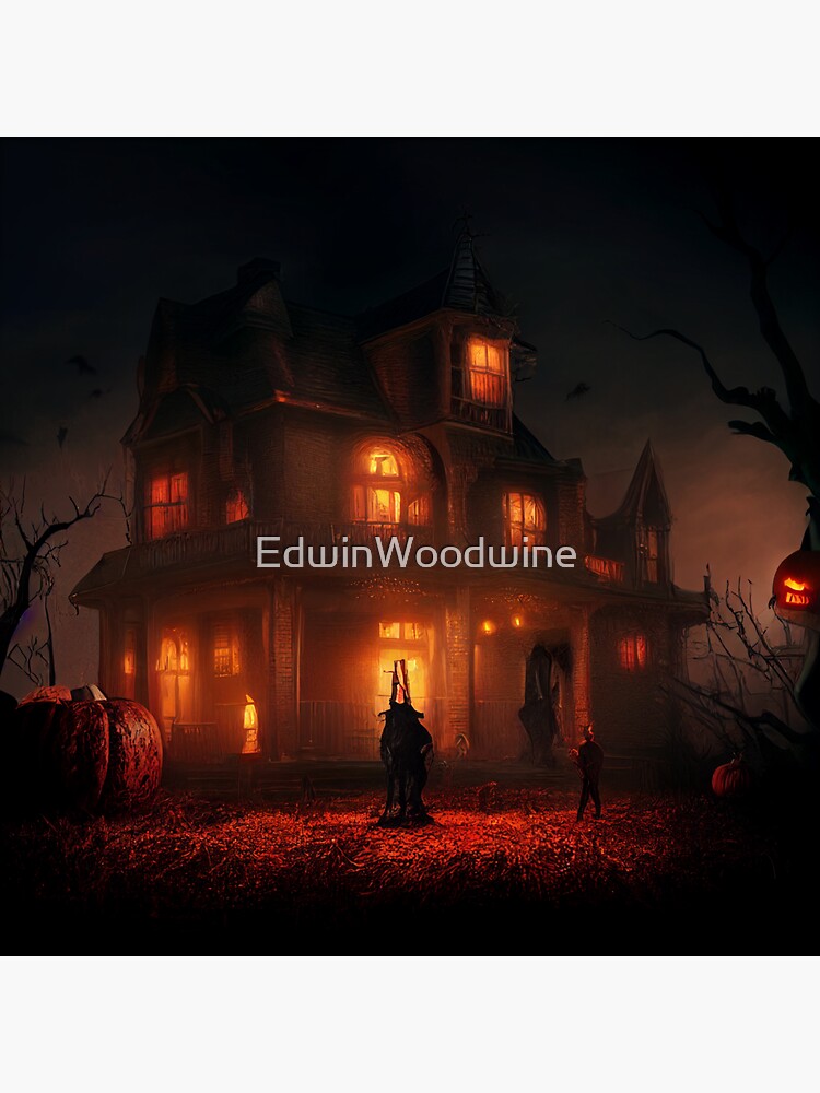 "Glowing Red Haunted Manor" Sticker for Sale by EdwinWoodwine | Redbubble