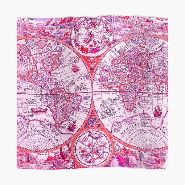 "Pink Vintage old map World." Poster for Sale by AKAYOLO | Redbubble