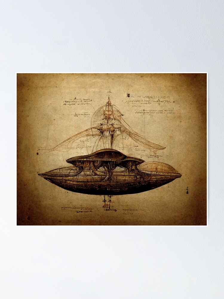 "Alien Ship Sketch By Leonardo Da Vinci" Poster for Sale by AI-picture ...