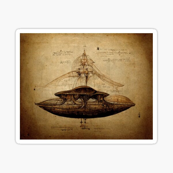 "Alien Ship Sketch By Leonardo Da Vinci" Sticker for Sale by AI-picture ...