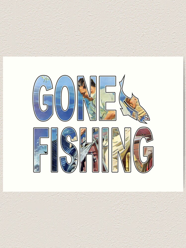 ""Gone Fishing" Man Catches Fish from Ocean, Fishing Typography Double ...