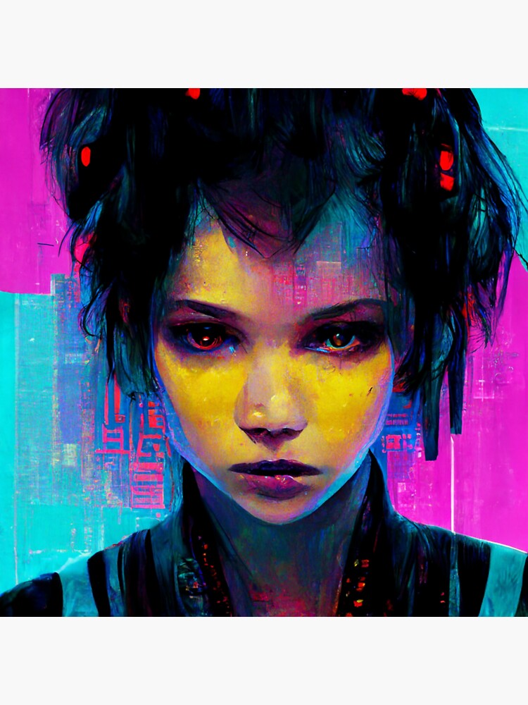 "Cyberpunk girl staring back" Sticker for Sale by EevanArt | Redbubble
