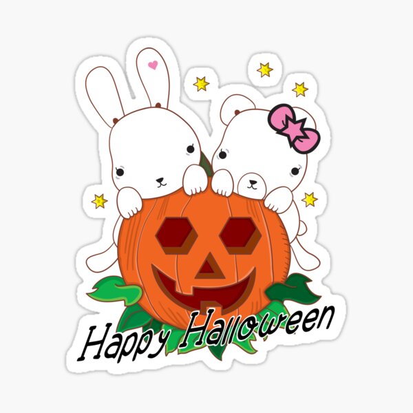 "Happy Halloween/ rabbit and bear" Sticker for Sale by Keencch | Redbubble
