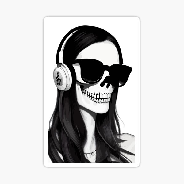 "Music Skull Girl" Sticker for Sale by YummaTsuki | Redbubble