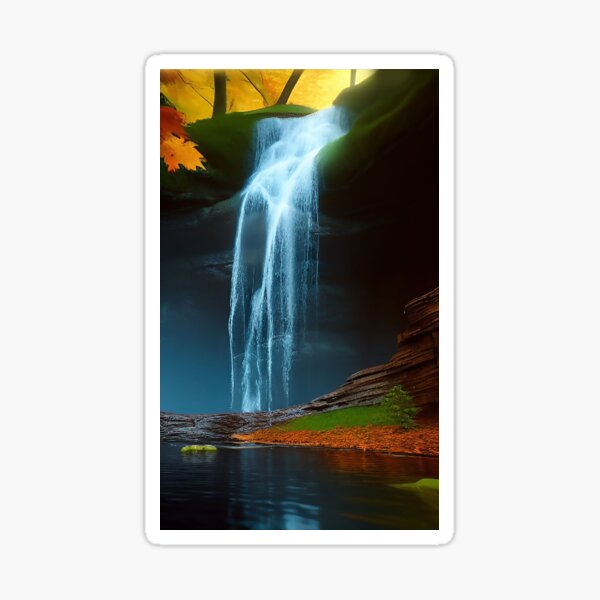 "Beautiful fall forest waterfall" Sticker for Sale by CattlettArt ...