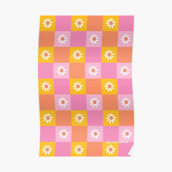 "Daisy Checkered Pattern in Bright Pink, Yellow and Orange palette ...