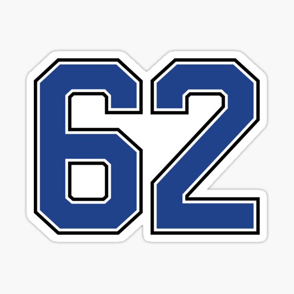 "Number 62 lucky sports jersey sixty two" Sticker for Sale by ...