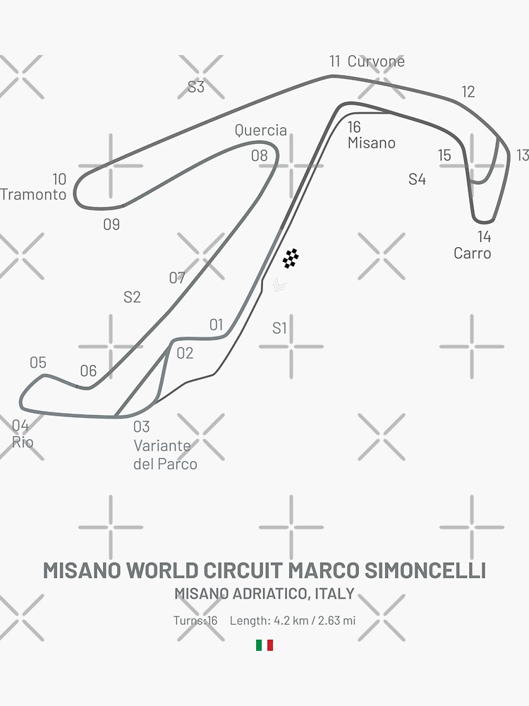 "Misano World Ciucuit Sic 58, race track map, Italy" Sticker for Sale ...