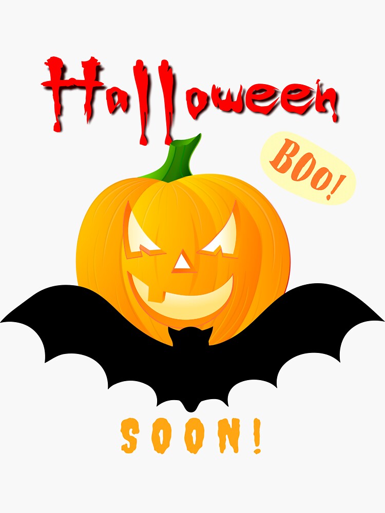 "Halloween Scary Evil Pumpkin Funny Pumpkin Head and Bat Soon Boo ...