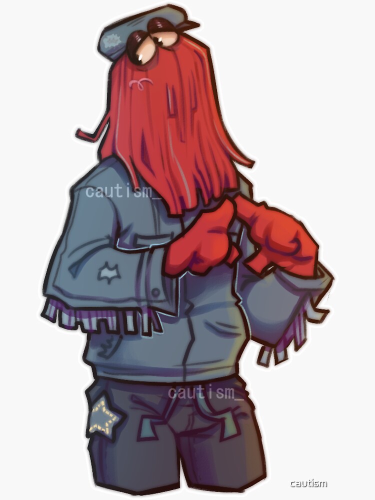 "Red Guy in Denim" Sticker for Sale by cautism | Redbubble