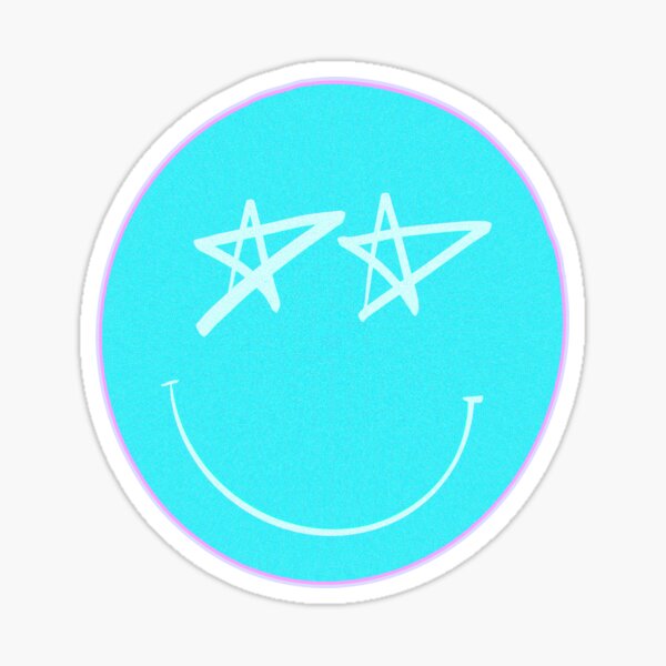 "Neon Blue Smile Smiley Face with Drawing Star Eyes Design" Sticker for ...