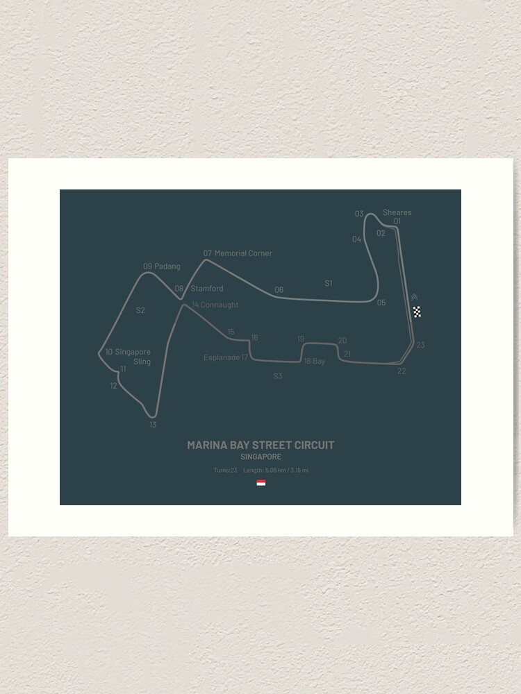 "Marina Bay Street Circuit, race track map, Singapore" Art Print for ...