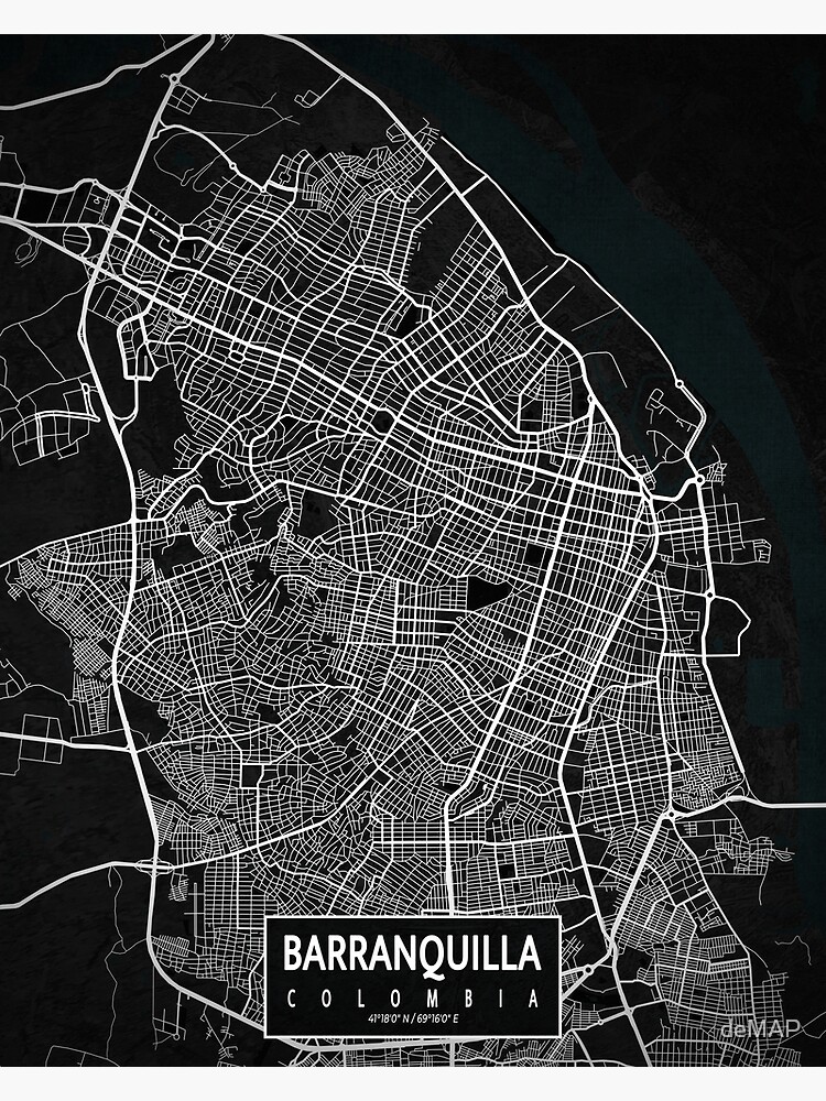 "Barranquilla City Map of Colombia - Dark" Poster for Sale by deMAP ...