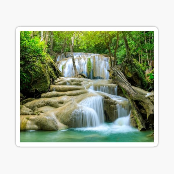 "cool green landscape with with a waterfall and green trees and ...