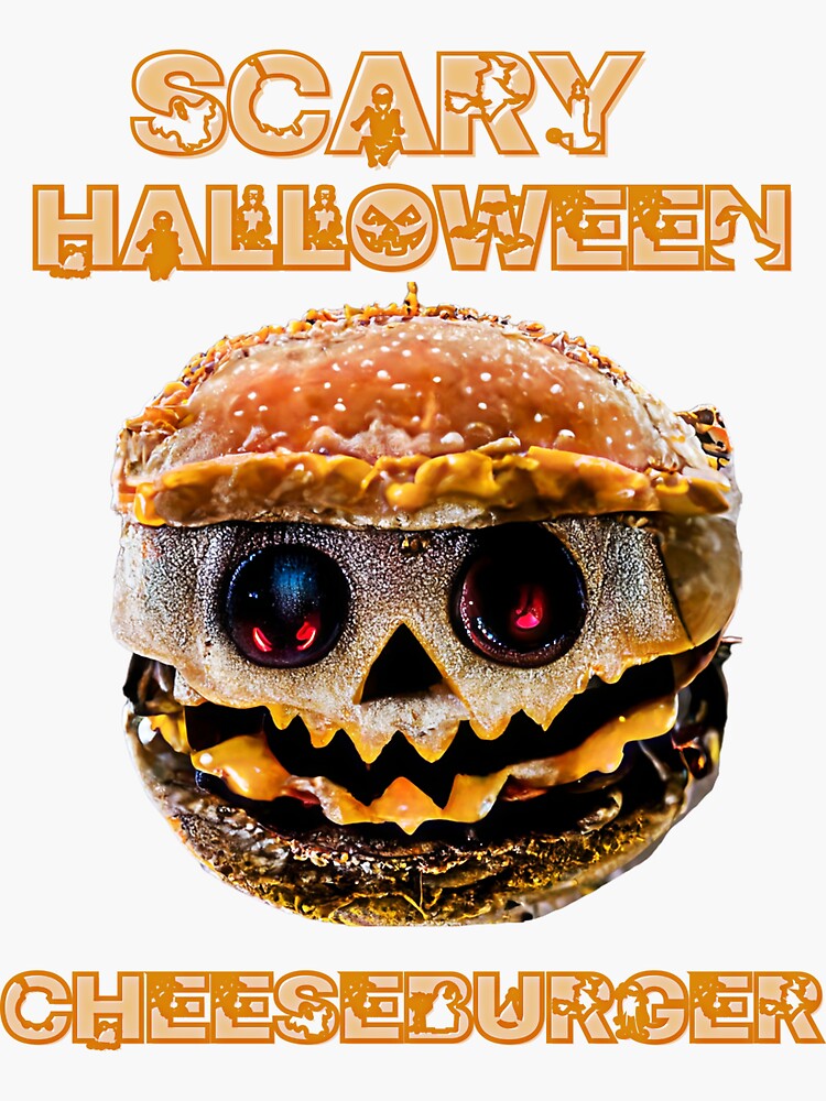 "Scary Halloween Cheeseburger Scary Face Funny Face" Sticker for Sale ...