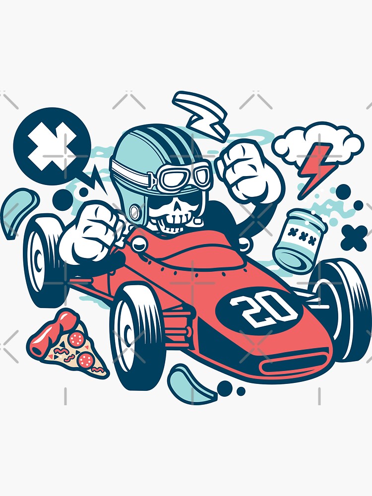 "Cute Racing Car With Skeleton" Sticker for Sale by Ayian | Redbubble