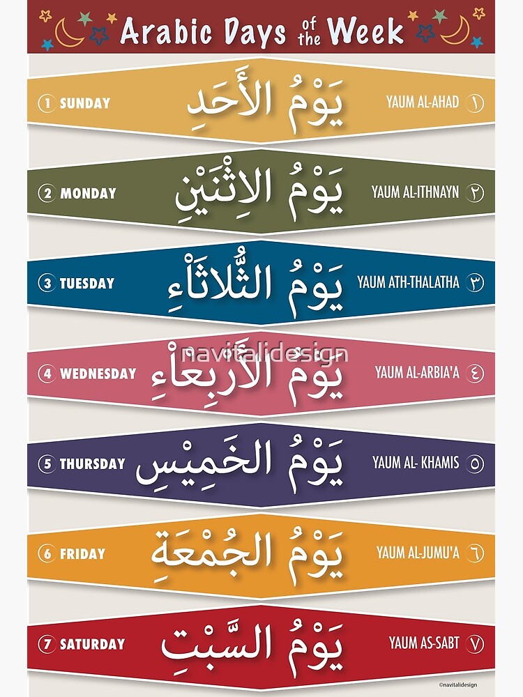 "Arabic Days of the Week for kids" Poster for Sale by navitalidesign ...