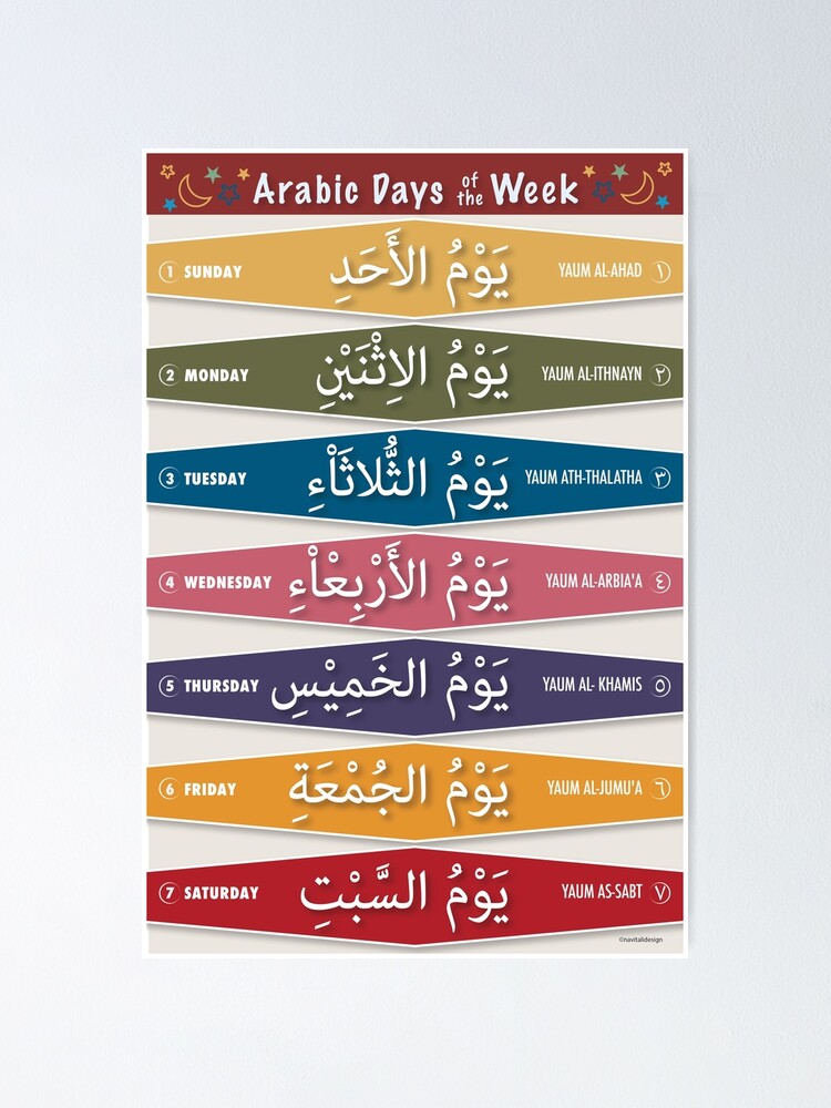 "Arabic Days of the Week for kids" Poster for Sale by navitalidesign ...