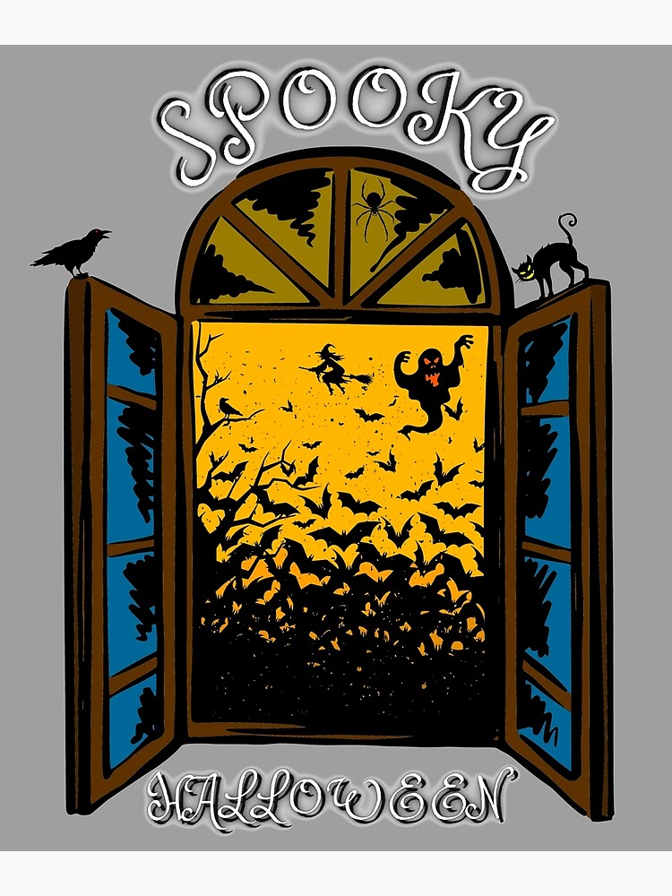 "Spooky Halloween Funny Fall Scary Evil Window With Witch Ghost And ...