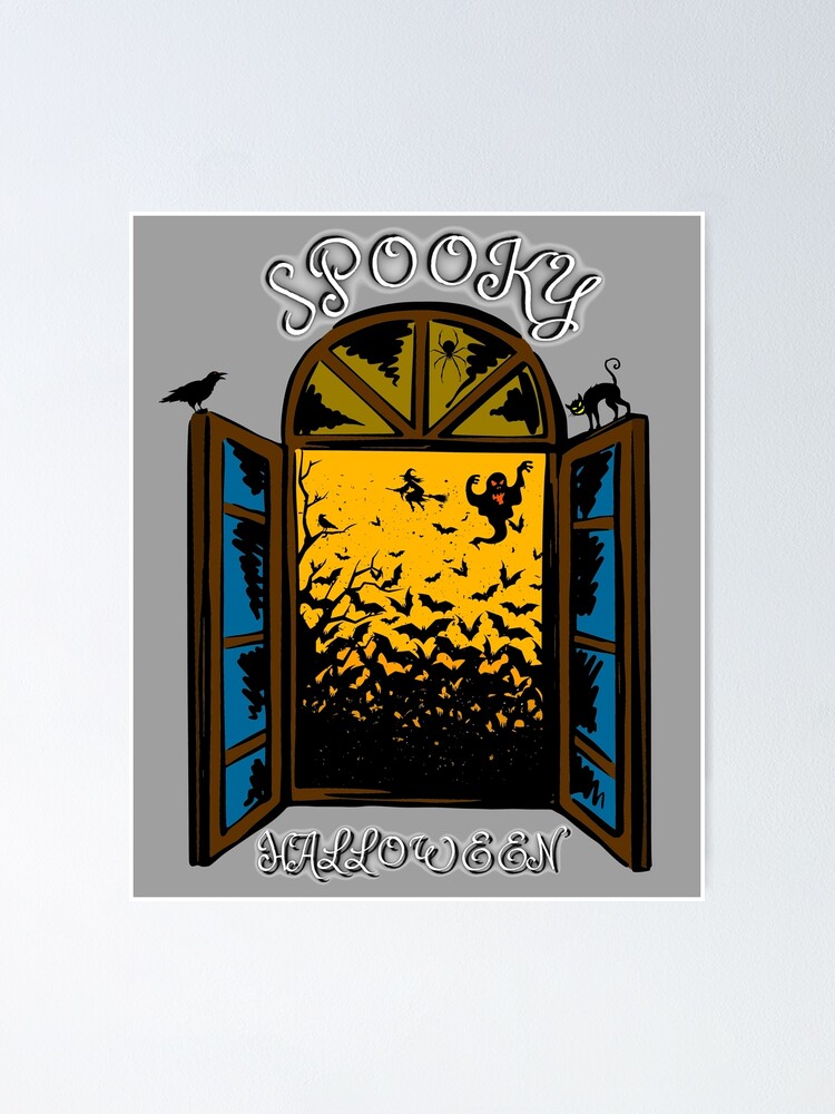 "Spooky Halloween Funny Fall Scary Evil Window With Witch Ghost And ...